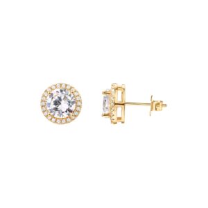 pavoi 14k gold plated sterling silver post brilliant round faux diamond halo earrings - premium cubic zirconia in yellow gold