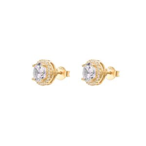 PAVOI 14K Gold Plated Sterling Silver Post Brilliant Round Faux Diamond Halo Earrings - Premium Cubic Zirconia in Yellow Gold