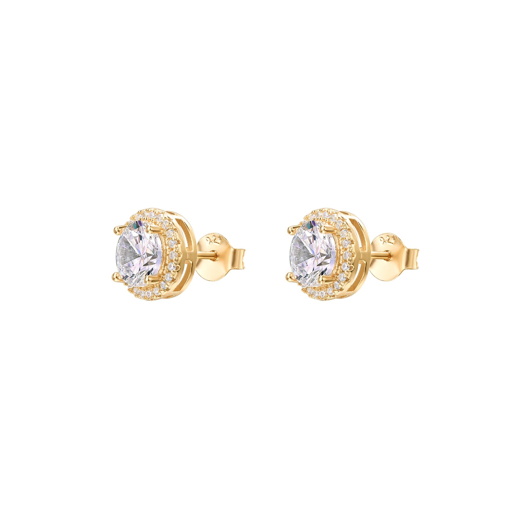 PAVOI 14K Gold Plated Sterling Silver Post Brilliant Round Faux Diamond Halo Earrings - Premium Cubic Zirconia in Yellow Gold