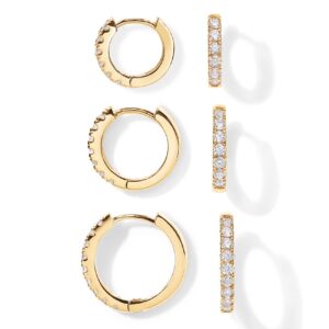 pavoi 18k huggie 3 earring pack (8mm, 10mm and 12mm) (3 pack huggies, yellow gold)