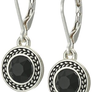 Napier Women's Color Declaration, Silver Tone Jet Black Crystal Glass Leverback Drop Earrings