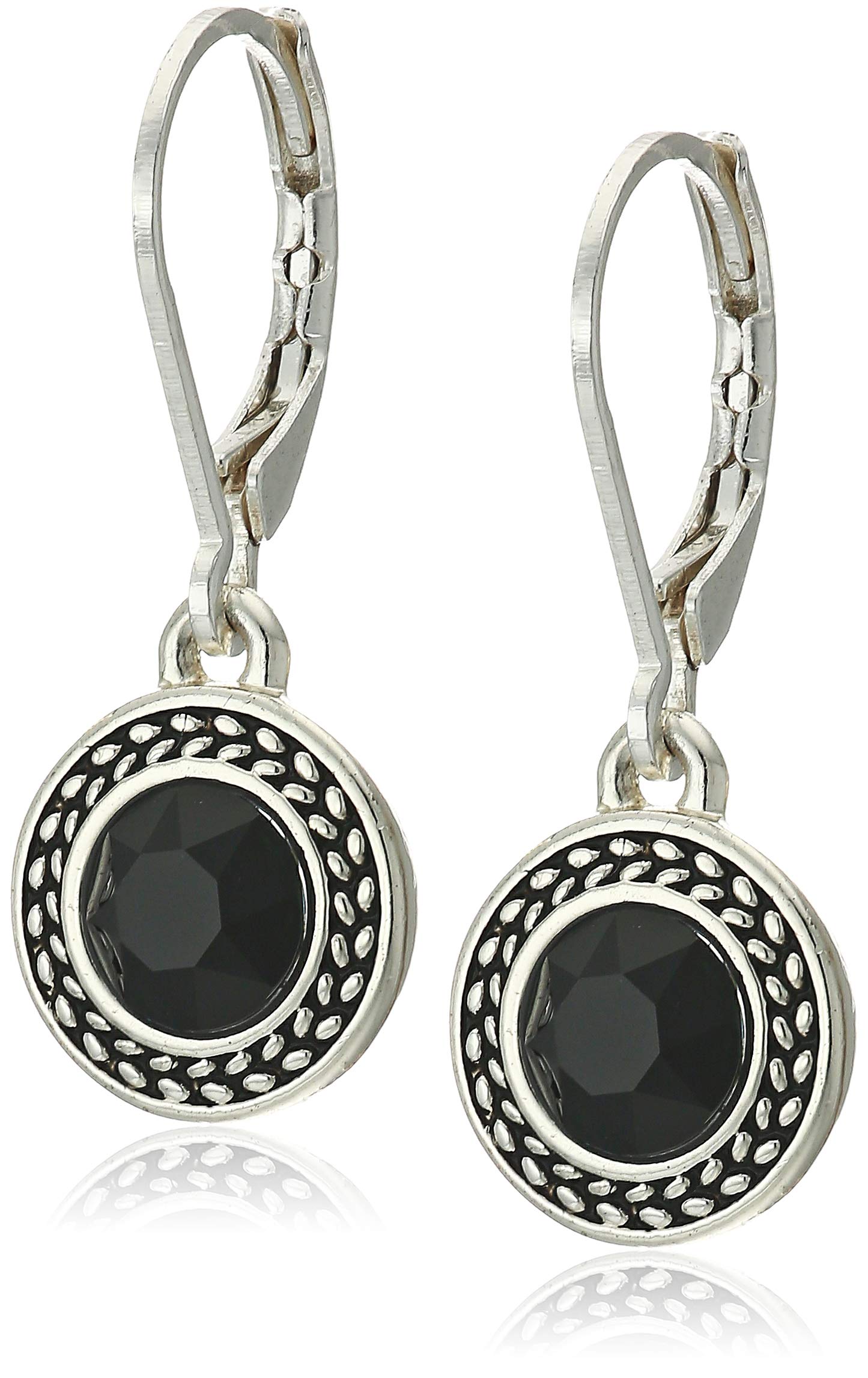 Napier Women's Color Declaration, Silver Tone Jet Black Crystal Glass Leverback Drop Earrings