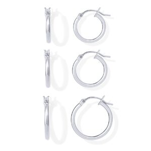 pavoi rhodium plated 925 sterling silver post hoop earrings for women | thin small gold huggie hoop earrings | 3 pairs gold hoop earring pack