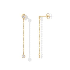 pavoi 14k gold plated sterling silver post station linear earrings | simulated diamond bty drop earrings | dangle earrings for women (yellow gold)