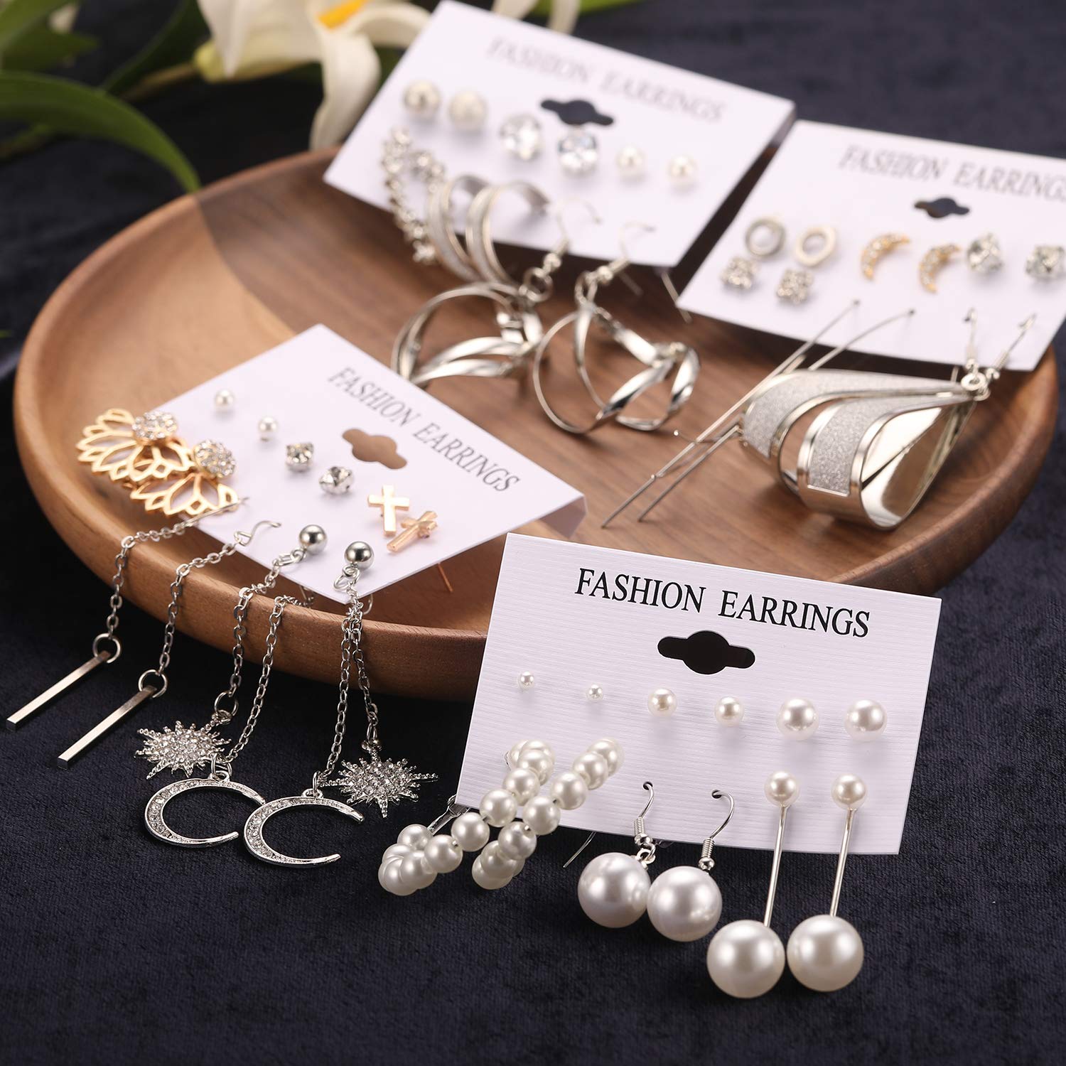 Fashion Earrings for Women, Funtopia 68 Pairs Drop Dangle Earrings, Statement Stud Earrings Pearl Earrings Set for Party Jewelry Gift (Gold and Silver)