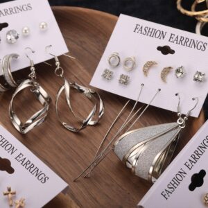 Fashion Earrings for Women, Funtopia 68 Pairs Drop Dangle Earrings, Statement Stud Earrings Pearl Earrings Set for Party Jewelry Gift (Gold and Silver)