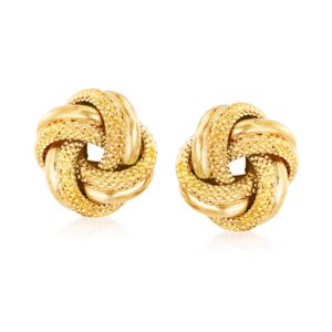 ross-simons italian 18kt yellow gold love knot earrings