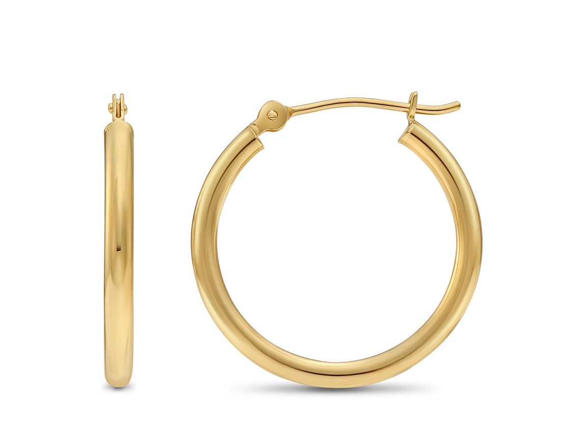 14k Yellow Gold Polished Round Hoop Earrings, 20mm (0.78 inch Diameter)…