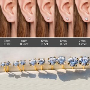 Kainier 5 Pairs 14K Gold Plated Stud Earrings Set Simulated Diamond Earrings Cubic Zirconia (CZ) Ear Stud for Women Hypoallergenic 3-7mm