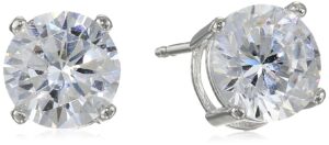 amazon essentials platinum plated sterling silver round cut cubic zirconia stud earrings (8mm)