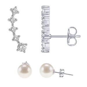 pavoi womens white gold-plated base sterling silver post climber arrow ear crawler pearl earrings