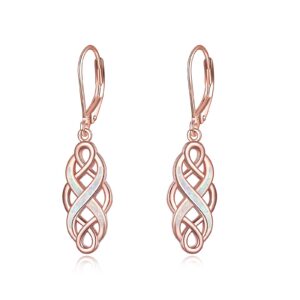 yfn celtic knot dangle earrings rose gold plated sterling silver good luck irish celtic knot vintage dangles for women (rose gold celtic earrings)