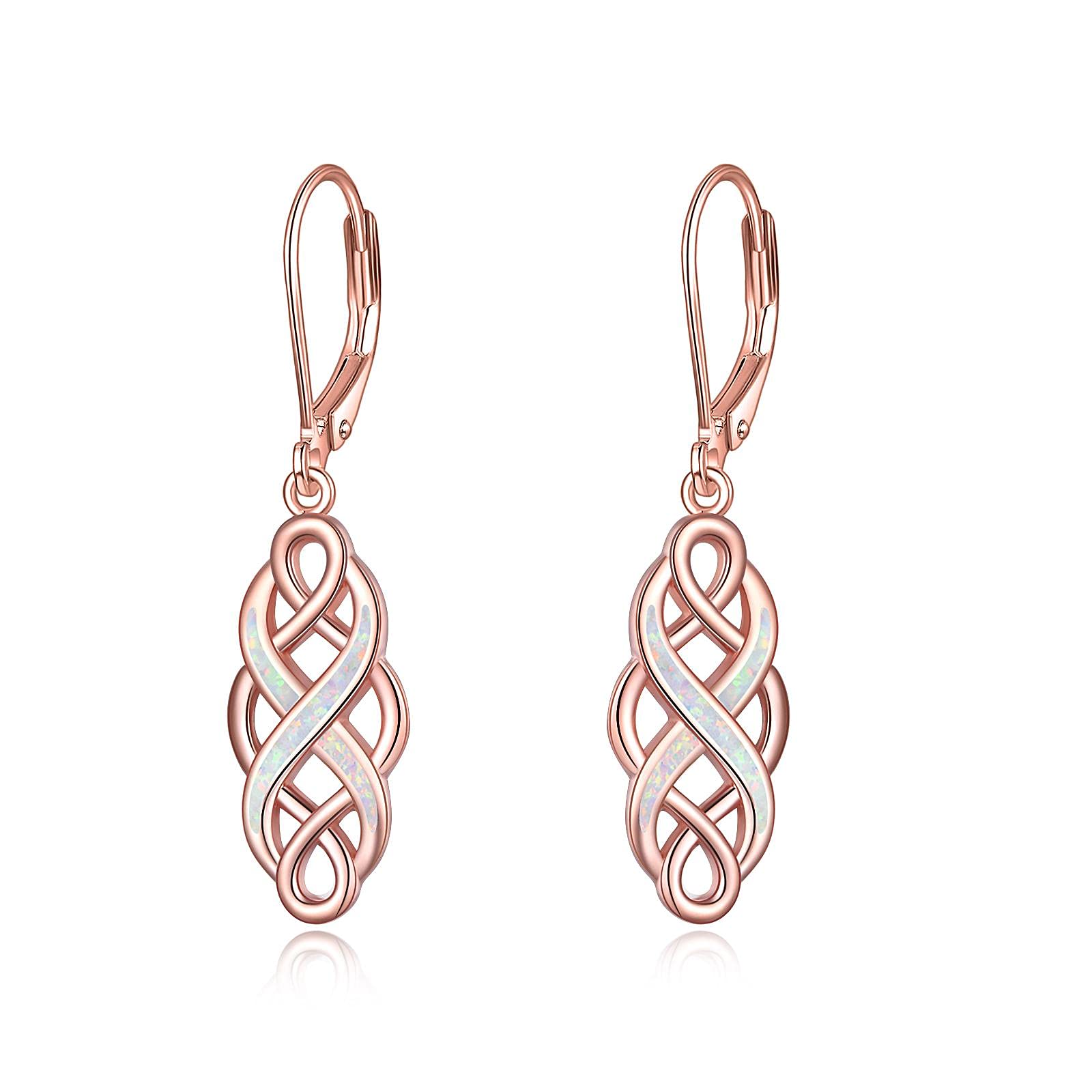 YFN Celtic Knot Dangle Earrings Rose Gold Plated Sterling Silver Good Luck Irish Celtic Knot Vintage Dangles for Women (Rose Gold Celtic Earrings)