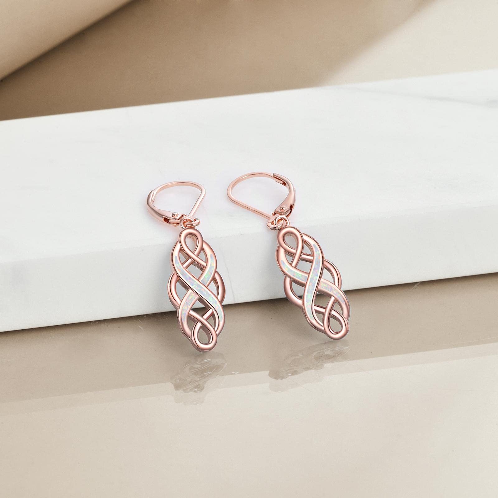 YFN Celtic Knot Dangle Earrings Rose Gold Plated Sterling Silver Good Luck Irish Celtic Knot Vintage Dangles for Women (Rose Gold Celtic Earrings)