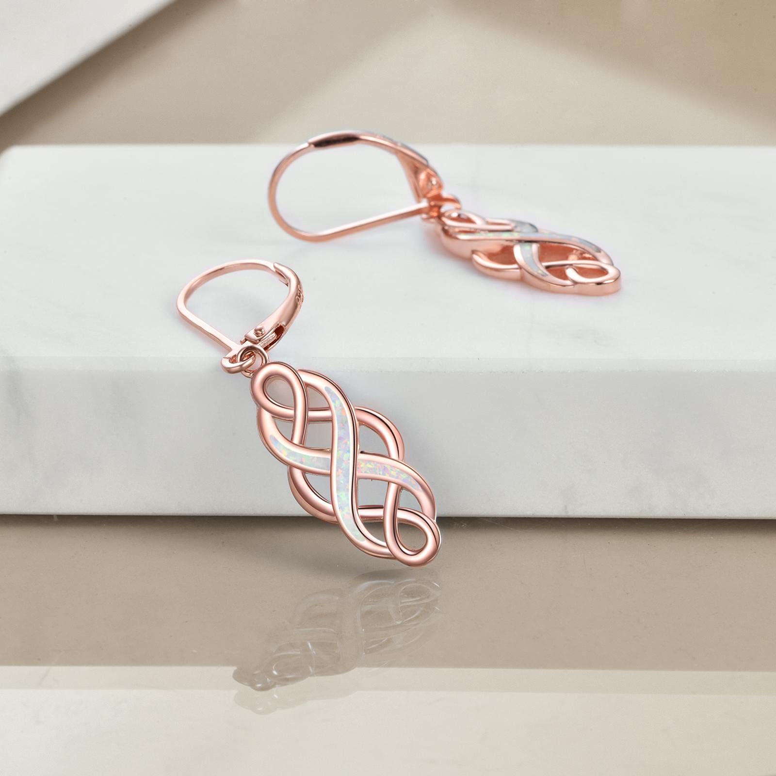 YFN Celtic Knot Dangle Earrings Rose Gold Plated Sterling Silver Good Luck Irish Celtic Knot Vintage Dangles for Women (Rose Gold Celtic Earrings)