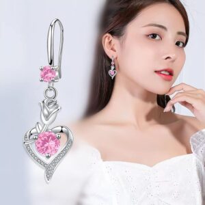 925 Sterling Silver Dangle Earrings for Women Nickel Free Hypoallergenic Earrings for Women Trendy Fashion Heart Dangle Drop Sparkly Crystal Earrings for Women