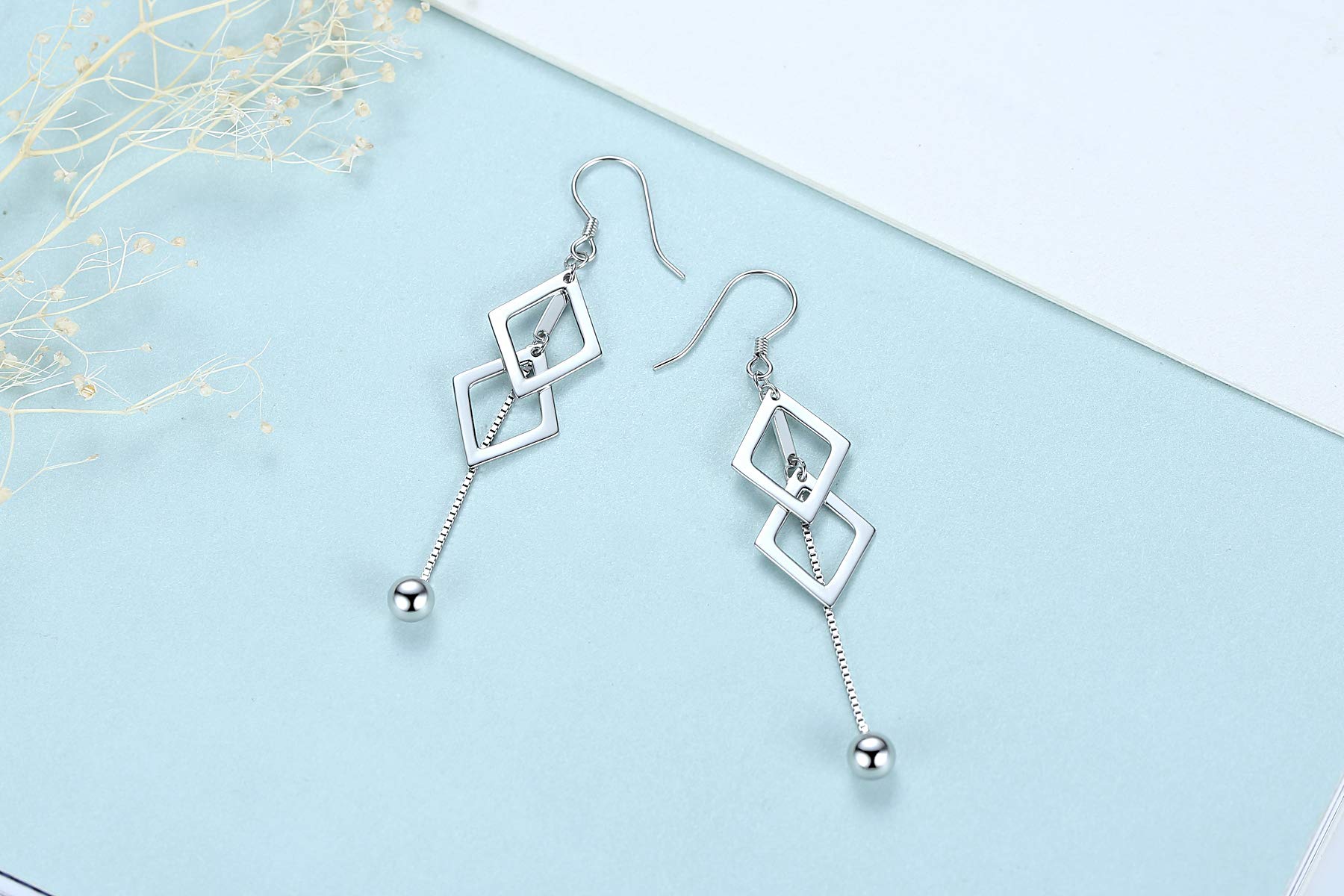 925 Sterling Silver Dangle Earrings Geometric Earrings for Women