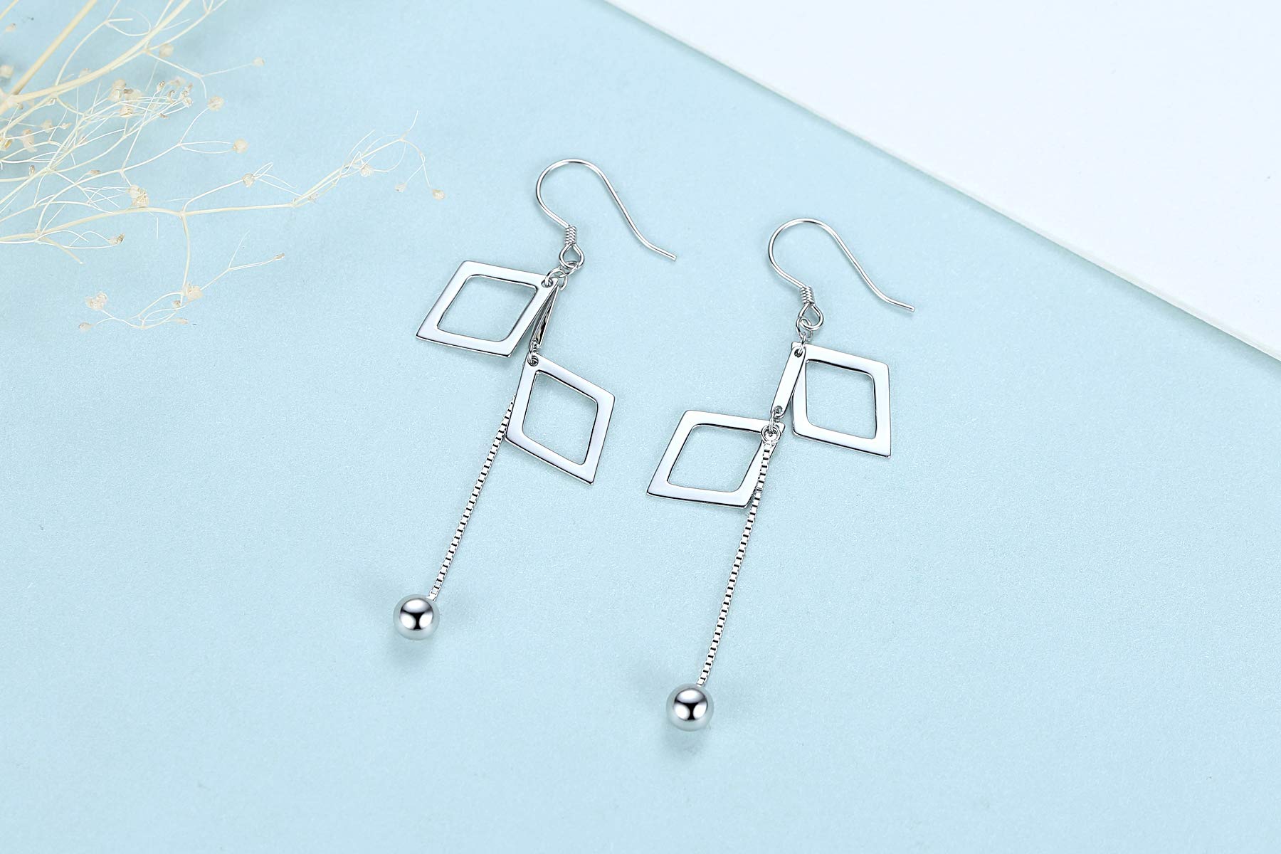 925 Sterling Silver Dangle Earrings Geometric Earrings for Women