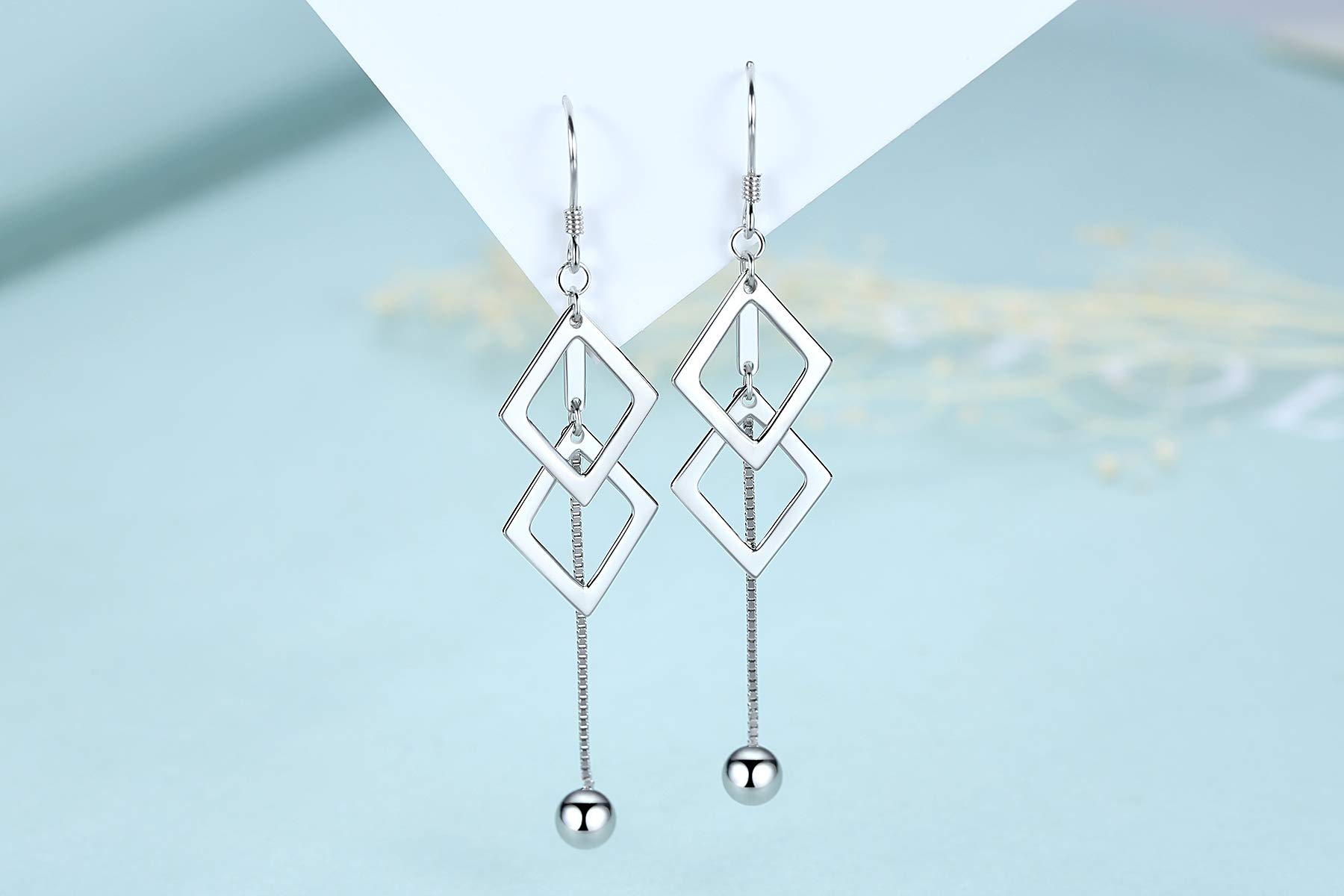 925 Sterling Silver Dangle Earrings Geometric Earrings for Women