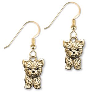 14k solid gold yorkie puppy earrings by the magic zoo