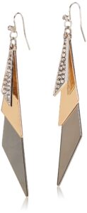 guess "basic" mixed metal linear triangles drop earrings