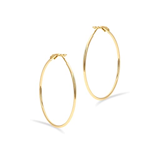 PAVOI 14K Gold Plated Sterling Silver Post Hoops | Large Hoops Earring | Lightwight Gold Hoop Earrings for Women (Yellow Gold,50mm)