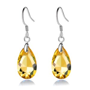 teardrop austrian crystal drop dangle earrings for women 925 sterling silver hook hypoallergenic earring (yellow)