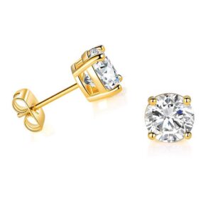 14k yellow gold 5mm solitaire round cubic zirconia cz stud earrings with solid gold butterfly pushbacks