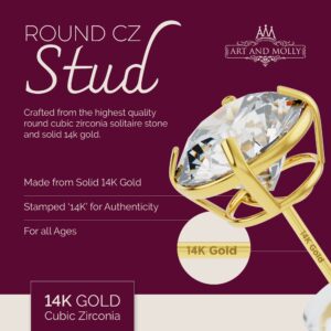 14k Yellow Gold 5mm Solitaire Round Cubic Zirconia CZ Stud Earrings with Solid Gold butterfly Pushbacks