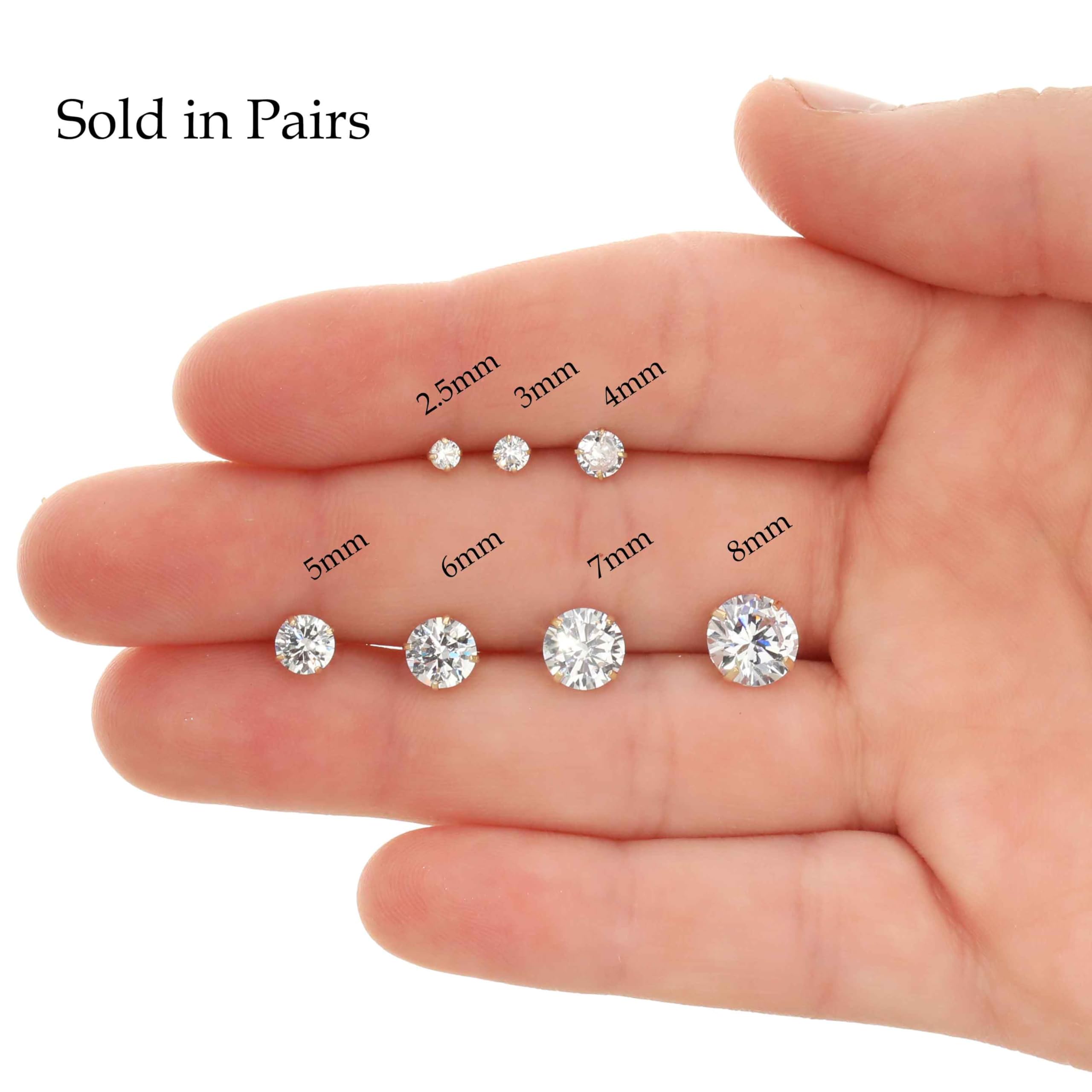 14k Yellow Gold 5mm Solitaire Round Cubic Zirconia CZ Stud Earrings with Solid Gold butterfly Pushbacks