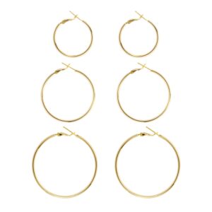 big gold hoop earrings for women hypoallergenic 925 sterling silver post thin loop 14k gold plated hoop earrings set for women, 3 pairs (14k gold 30mm,40mm,50mm)