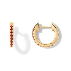 pavoi 14k gold plated sterling silver post huggies | cubic zirconia huggie earrings for women | garnet stones, yellow gold