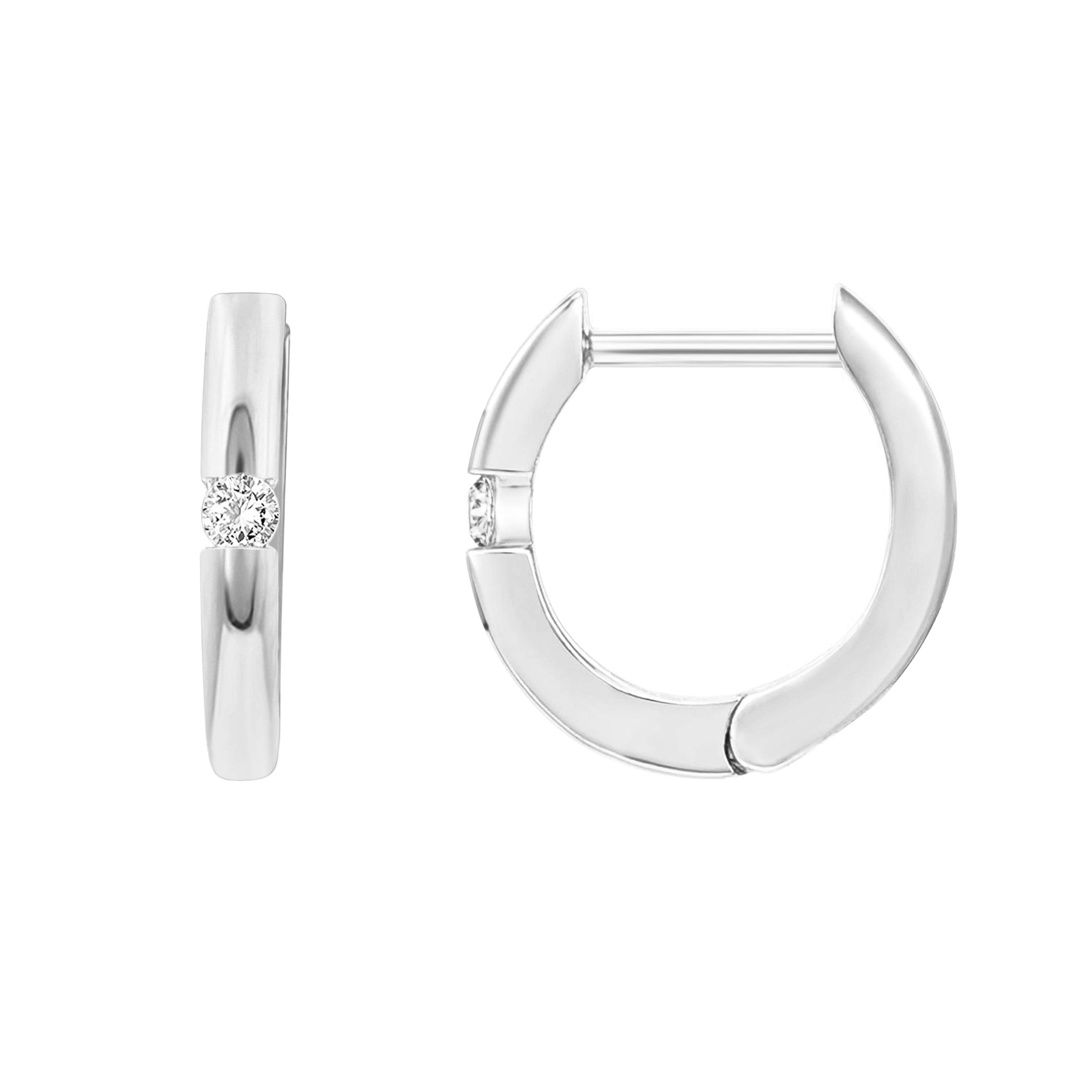 PAVOI 14K Gold Plated Sterling Silver Cubic Zirconia Huggie Hoop Earrings for Women in White Gold