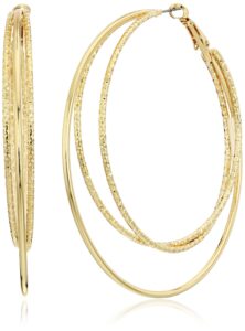 guess smooth and textured wire gold hoop earrings