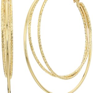 Guess Smooth and Textured Wire Gold Hoop Earrings