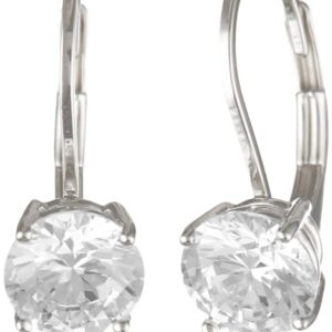 Amazon Essentials Platinum Plated Sterling Silver Round Cut Cubic Zirconia Leverback Earrings (6.5mm), (previously Amazon Collection)