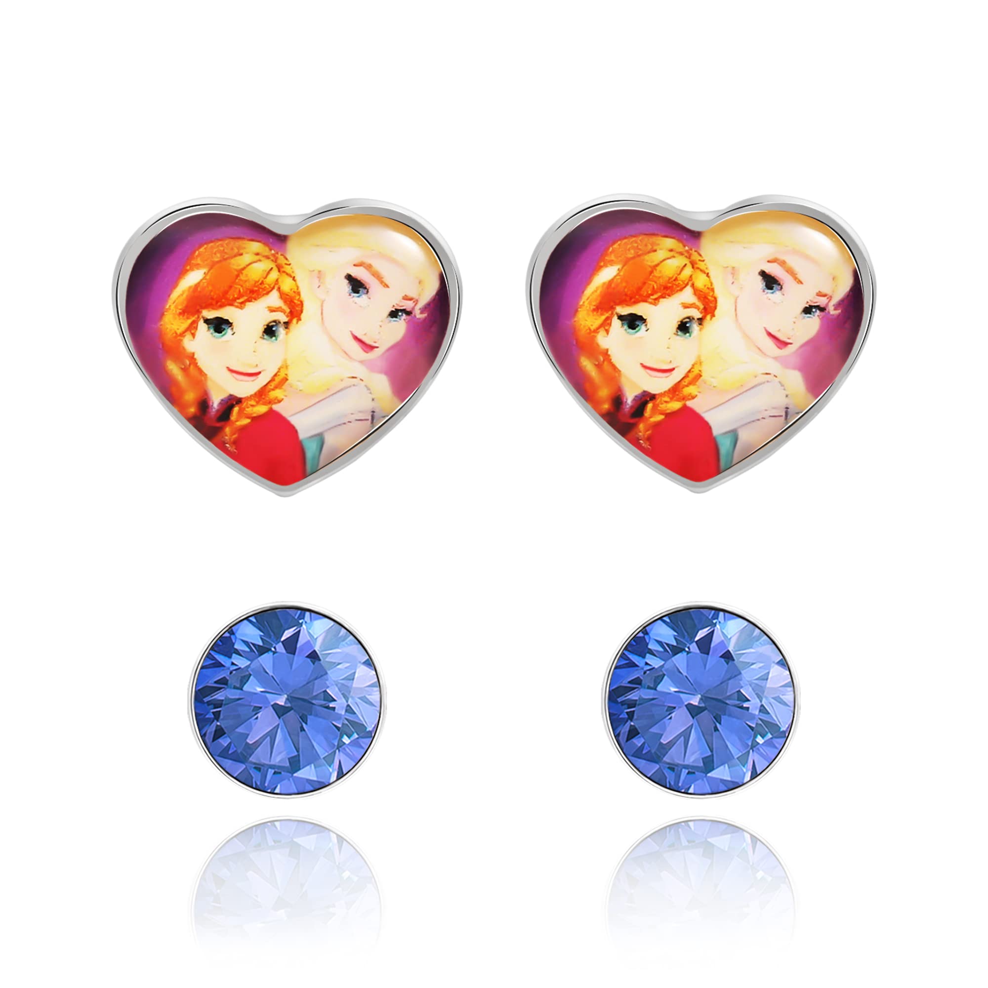 Disney Frozen Stud Earrings Set - Blue Crystal Stud Earrings and Anna and Elsa Earrings - Frozen Earrings - Elsa Jewelry - Disney Earrings