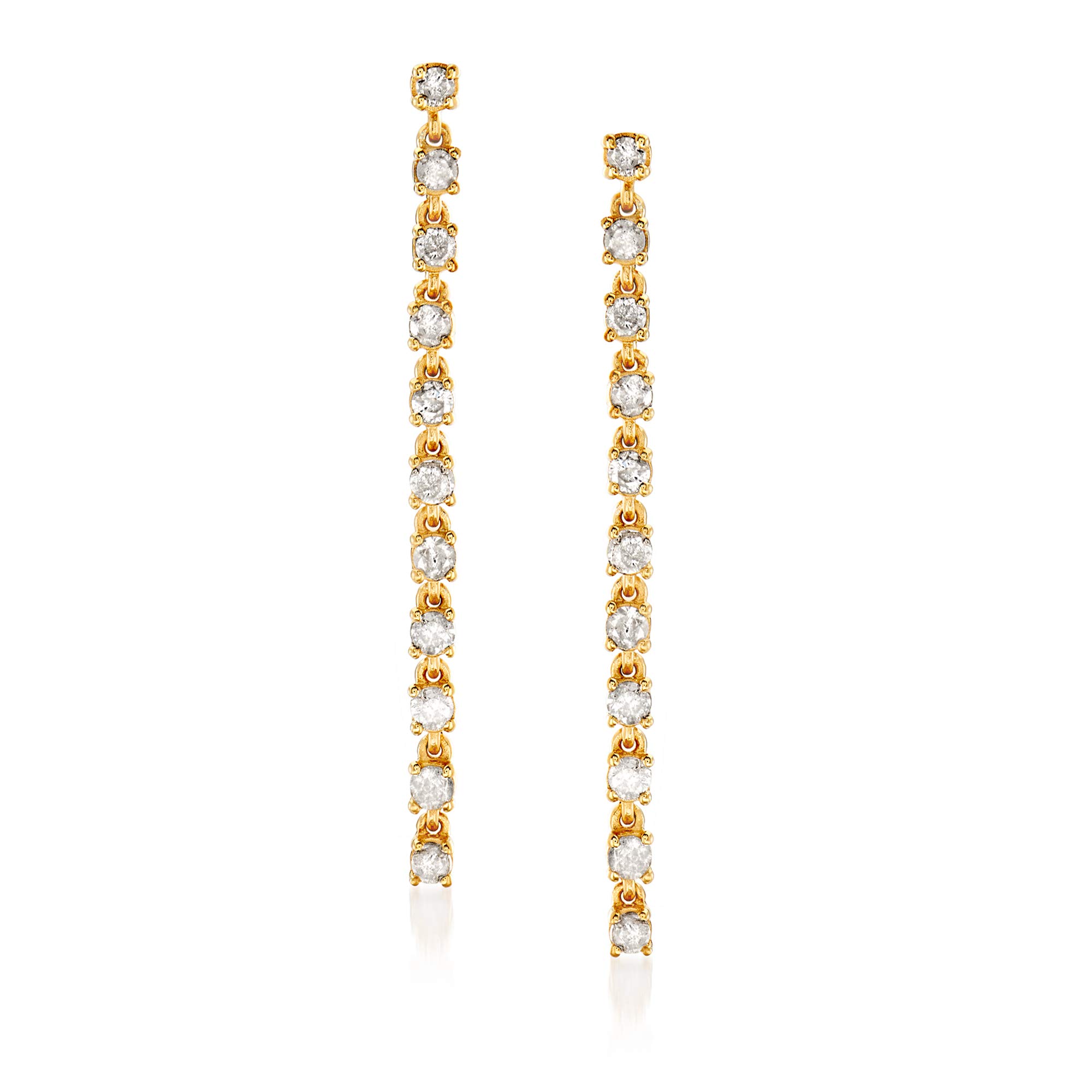 Ross-Simons 0.62 ct. t.w. Diamond Linear Drop Earrings in 18kt Gold Over Sterling