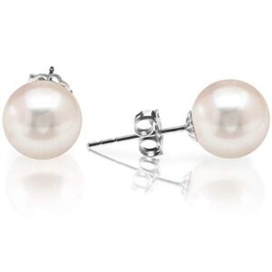 pavoi handpicked aaa+ 14k white gold plated sterling silver round white freshwater cultured pearl earrings | pearl earrings for women - 5mm