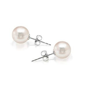 PAVOI Handpicked AAA+ 14K White Gold Plated Sterling Silver Round White Freshwater Cultured Pearl Earrings | Pearl Earrings for Women - 5mm