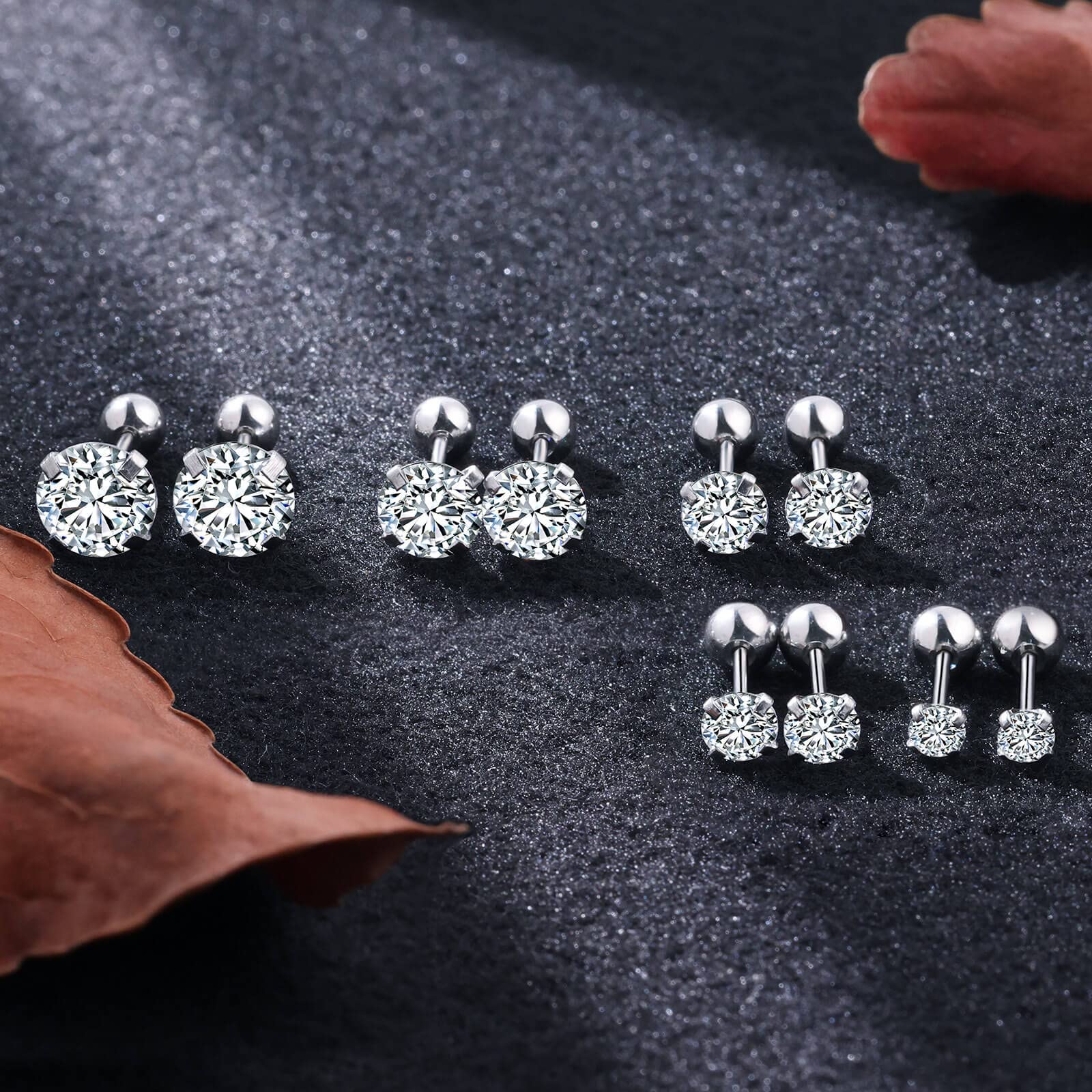 Cubic Zirconia Hypoallergenic Women's Earrings Men's Earrings Women's Earrings Cartilage Fashion Surgical Steel Screw Earrings 5 Pairs