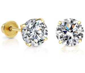 14k yellow gold solitaire cubic zirconia stud earrings with screw backs (5mm)