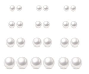 12 pairs pearl stud earrings, hypoallergenic surgical steel round ball beads stud earrings set for women teen girls（6mm 8mm 10mm 12mm）