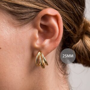 Tewiky Gold Earrings for Women, 14k Gold Plated Chunky Gold Hoop Earrings Thick Triple Hoop Earrings Small Gold Hoops Aesthetic Hypoallergenic Hoop Earrings Gold Jewelry for Women