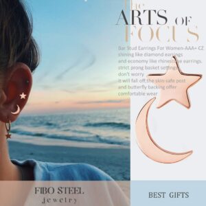 FIBO STEEL 9 Pairs Stainless Steel Star Moon Stud Earrings for Women Cute Bar CZ Stud Earring Set (B: Rose Gold)