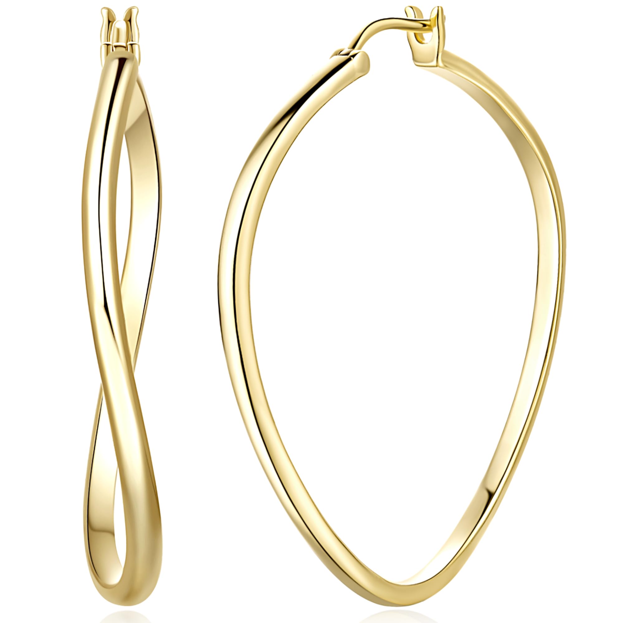 14K Gold Hoop Earrings for Women Large Gold Hoop Earrings 14K Gold Earrings for Women Elegant Twisted Big Gold Jewelry Hoop Earrings 40mm