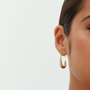 PAVOI 14K Gold Plated 925 Sterling Silver Post Lightweight Teardrop Hoop Earrings for Women | White Oval Pull-Through Statement Earrings for Women