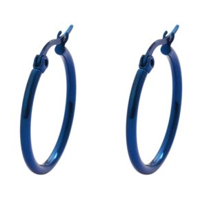 edforce stainless steel rounded hoops earrings (20mm-60mm diameter) (blue 20mm)