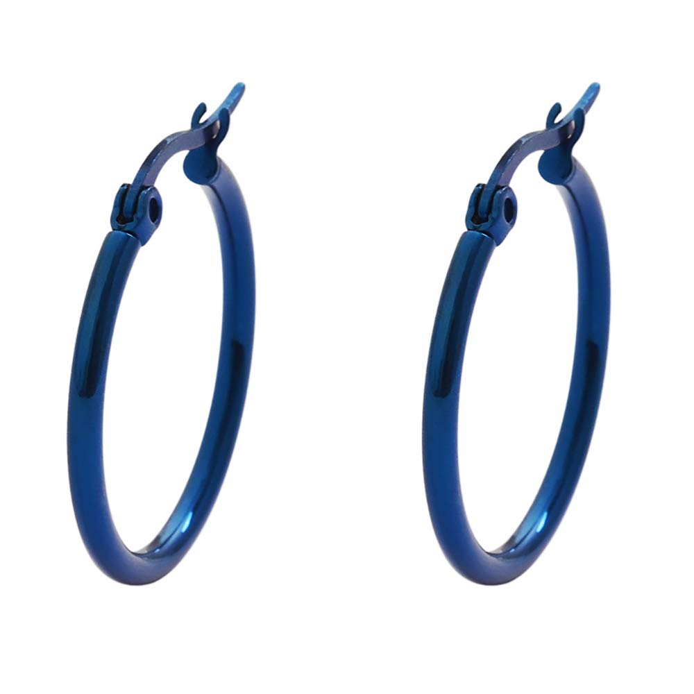 Edforce Stainless Steel Rounded Hoops Earrings (20mm-60mm Diameter) (Blue 20mm)