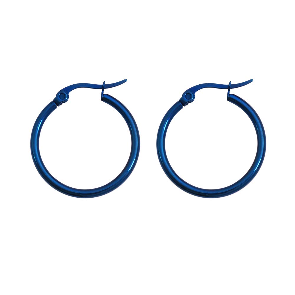 Edforce Stainless Steel Rounded Hoops Earrings (20mm-60mm Diameter) (Blue 20mm)